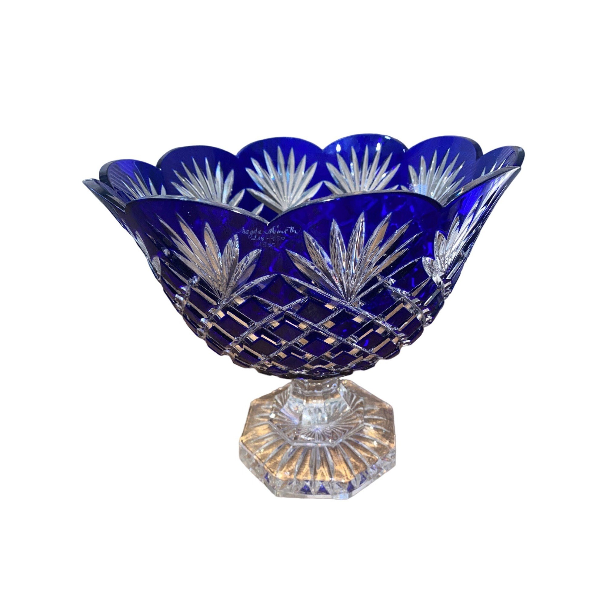 Magda Nemeth Cobalt Blue Scallop Cuttoclear Pedestal Center Bowl Signed ...