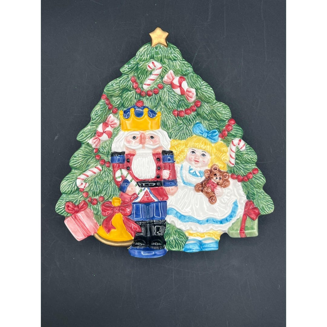 Fitz & Floyd Hand Painted Nutcracker Doll Christmas Tree Canape Plate ...