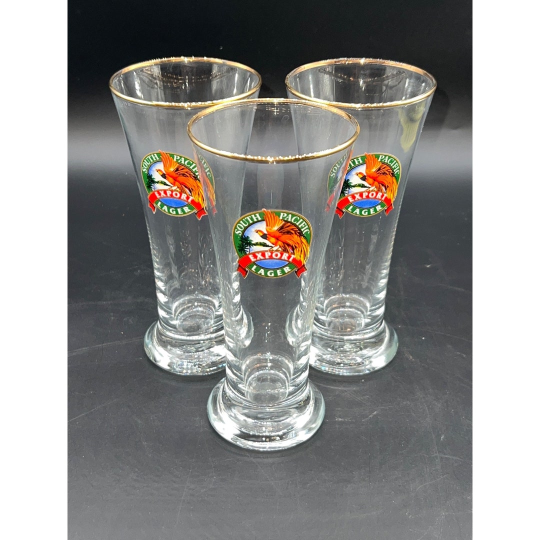 South Pacific Export Lager Logo Beer Pilsner Tall Clear Glass Gold Rim ...