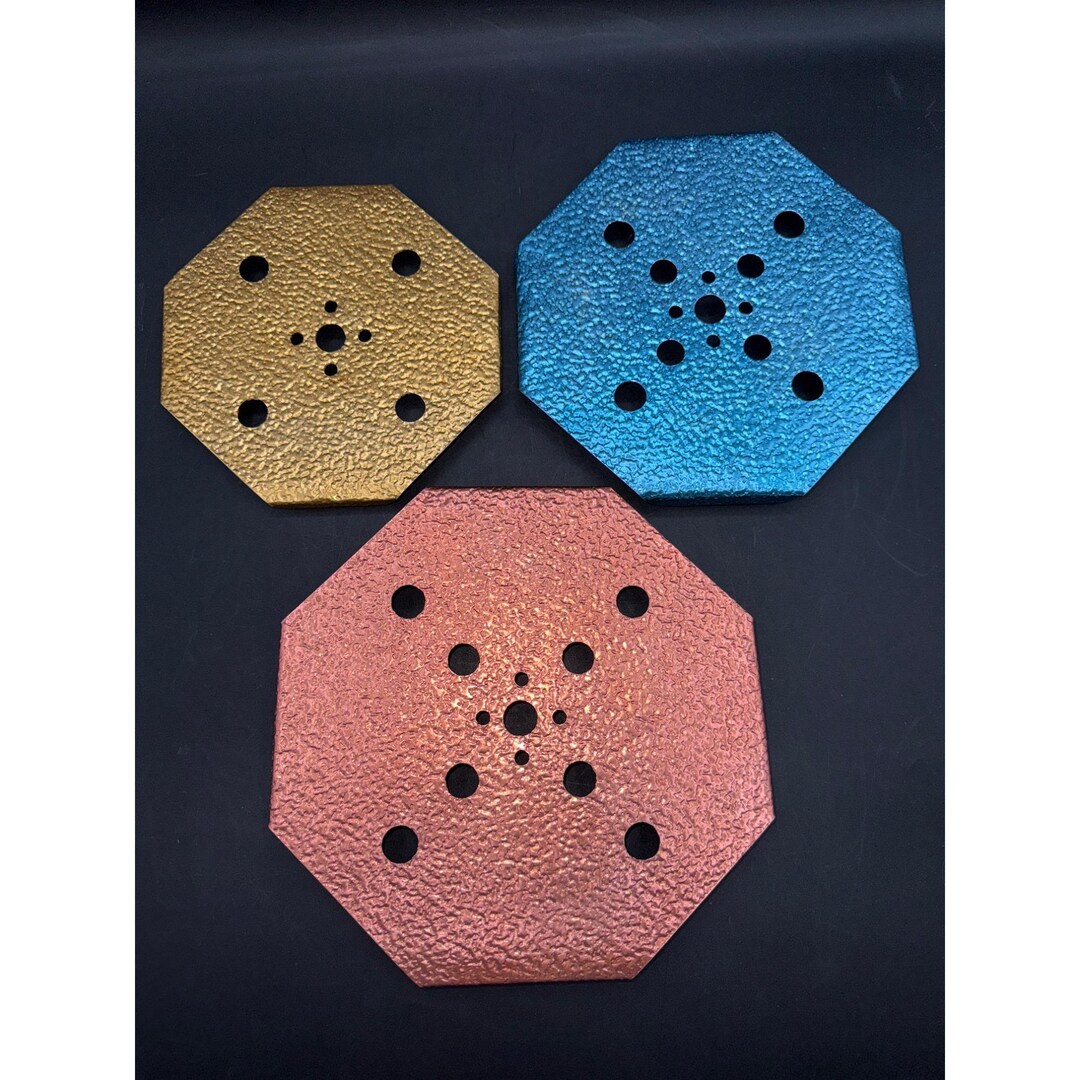 Set of 3 MCM Octagonal Tin Trivets Gold Blue Red Textured Lightweight ...