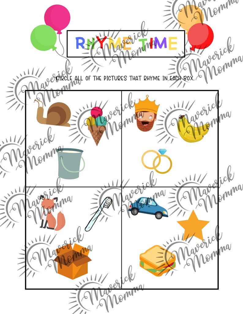 Rhyming Words Printable for Preschool/kindergarten/homeschool - Etsy