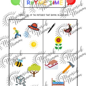 Rhyming Words Printable for Preschool/kindergarten/homeschool - Etsy