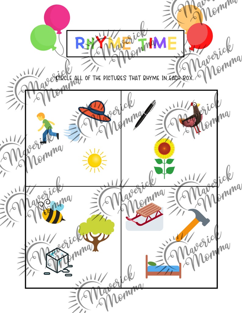 Rhyming Words Printable for Preschool/kindergarten/homeschool - Etsy