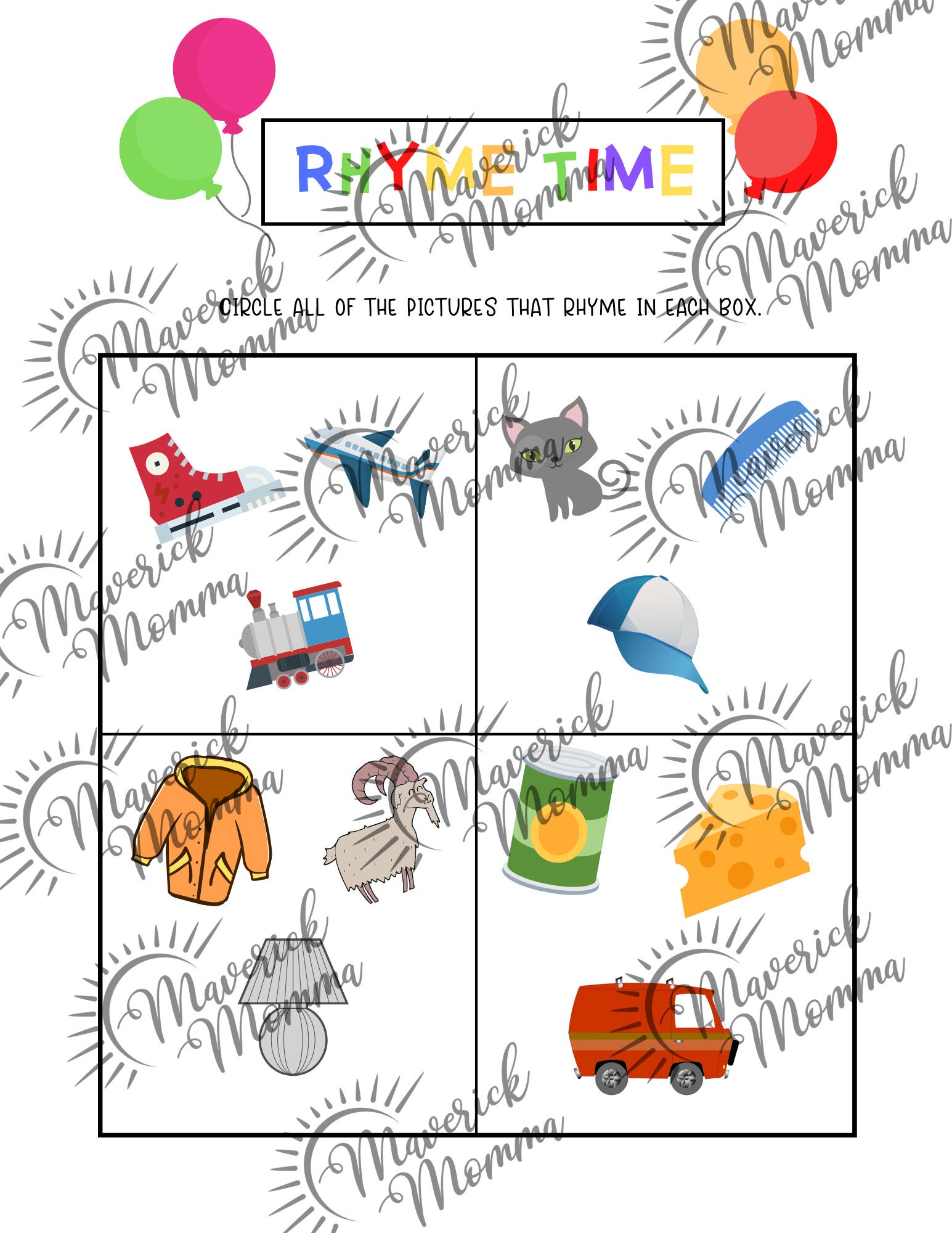 Rhyming Words Printable for Preschool/kindergarten/homeschool - Etsy