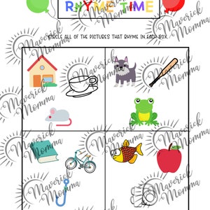Rhyming Words Printable for Preschool/kindergarten/homeschool - Etsy