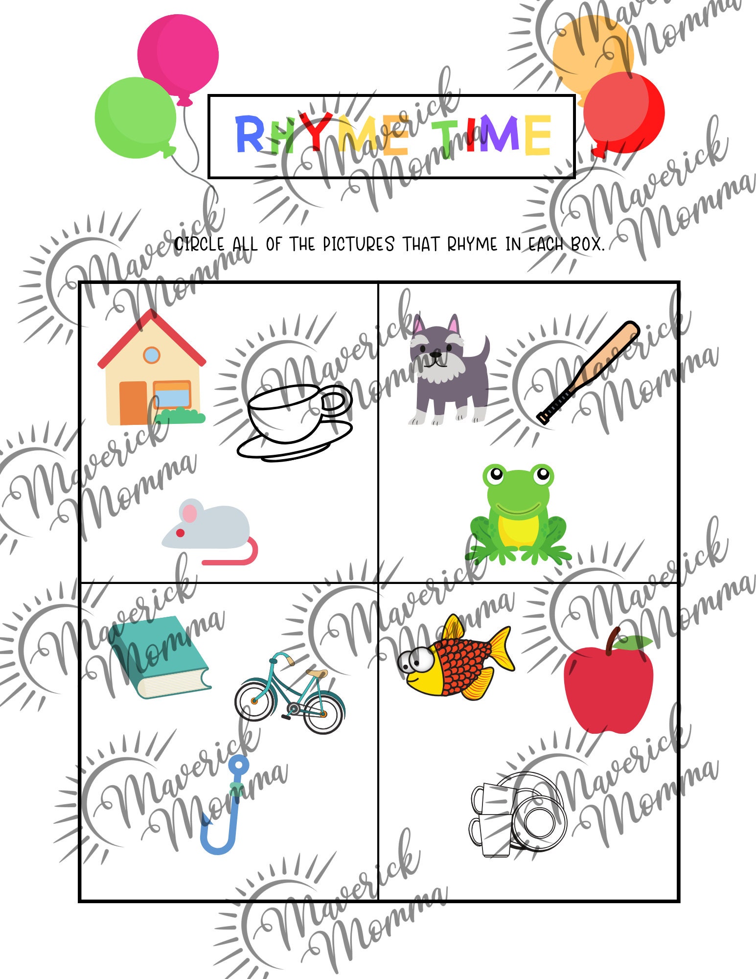 Rhyming Words Printable for Preschool/kindergarten/homeschool - Etsy