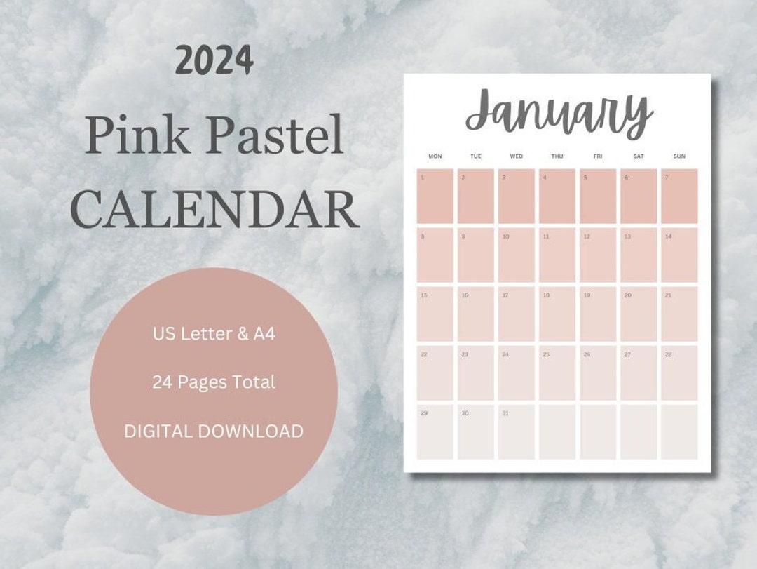 2024 Printable Pink Pastel Calendar Monday Start - Etsy