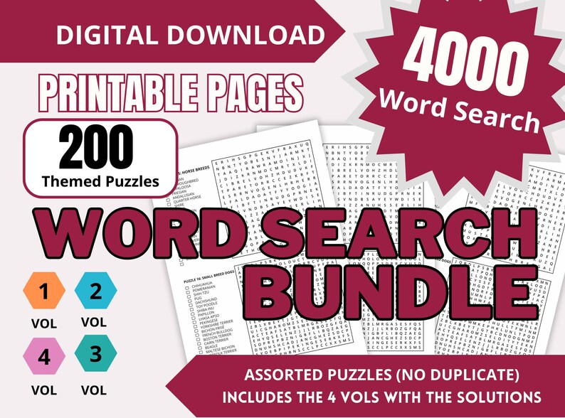 Word Search Bundle - VOLUME 1–4 BUNDLE | 4000 Word Search for Adults ...