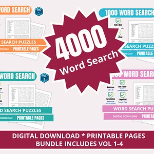 Word Search Bundle - VOLUME 1–4 BUNDLE | 4000 Word Search for Adults ...