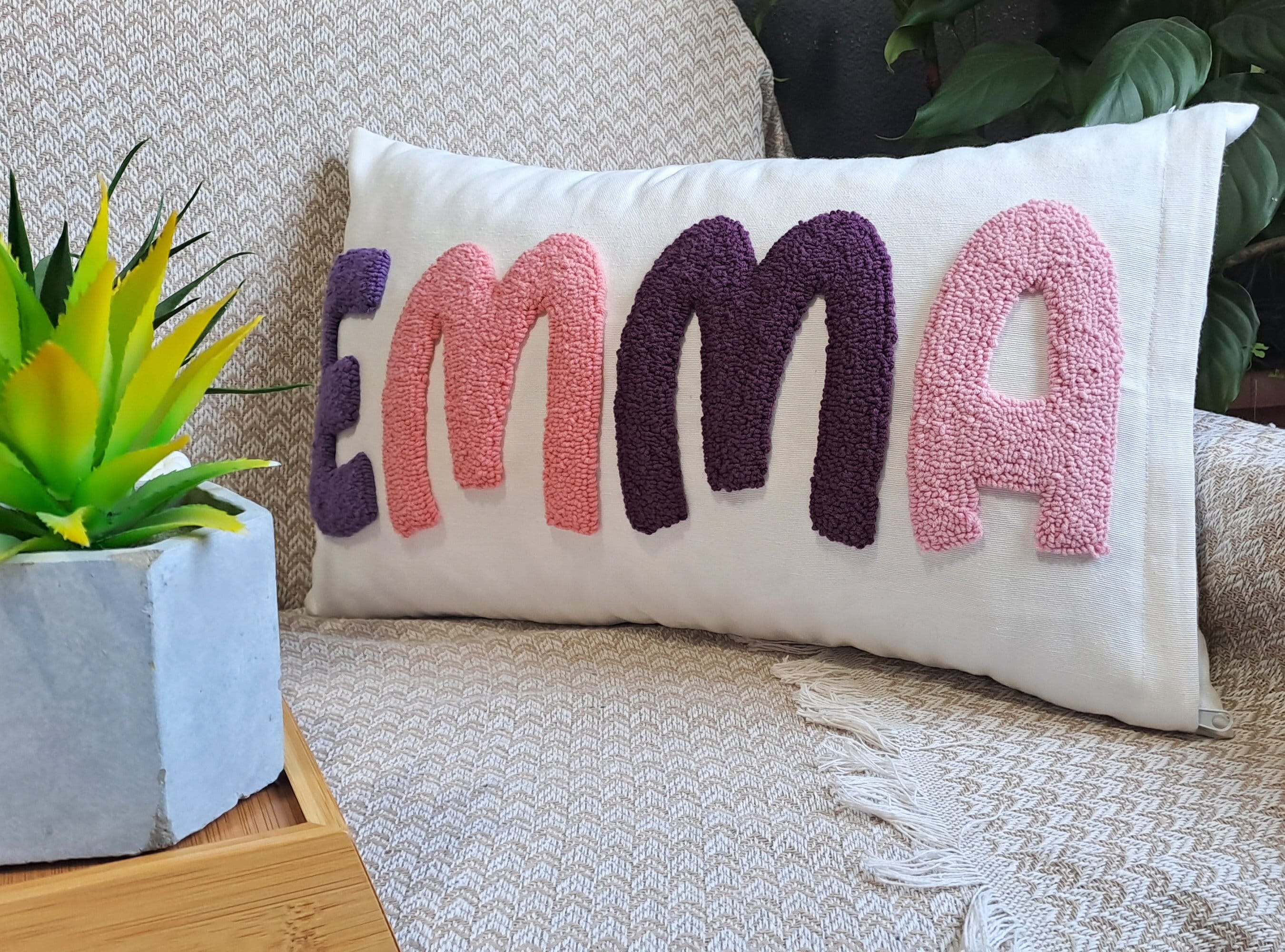 Custom Girl Name Punch Needle Pillow Case, Personalized Throw Pillow ...