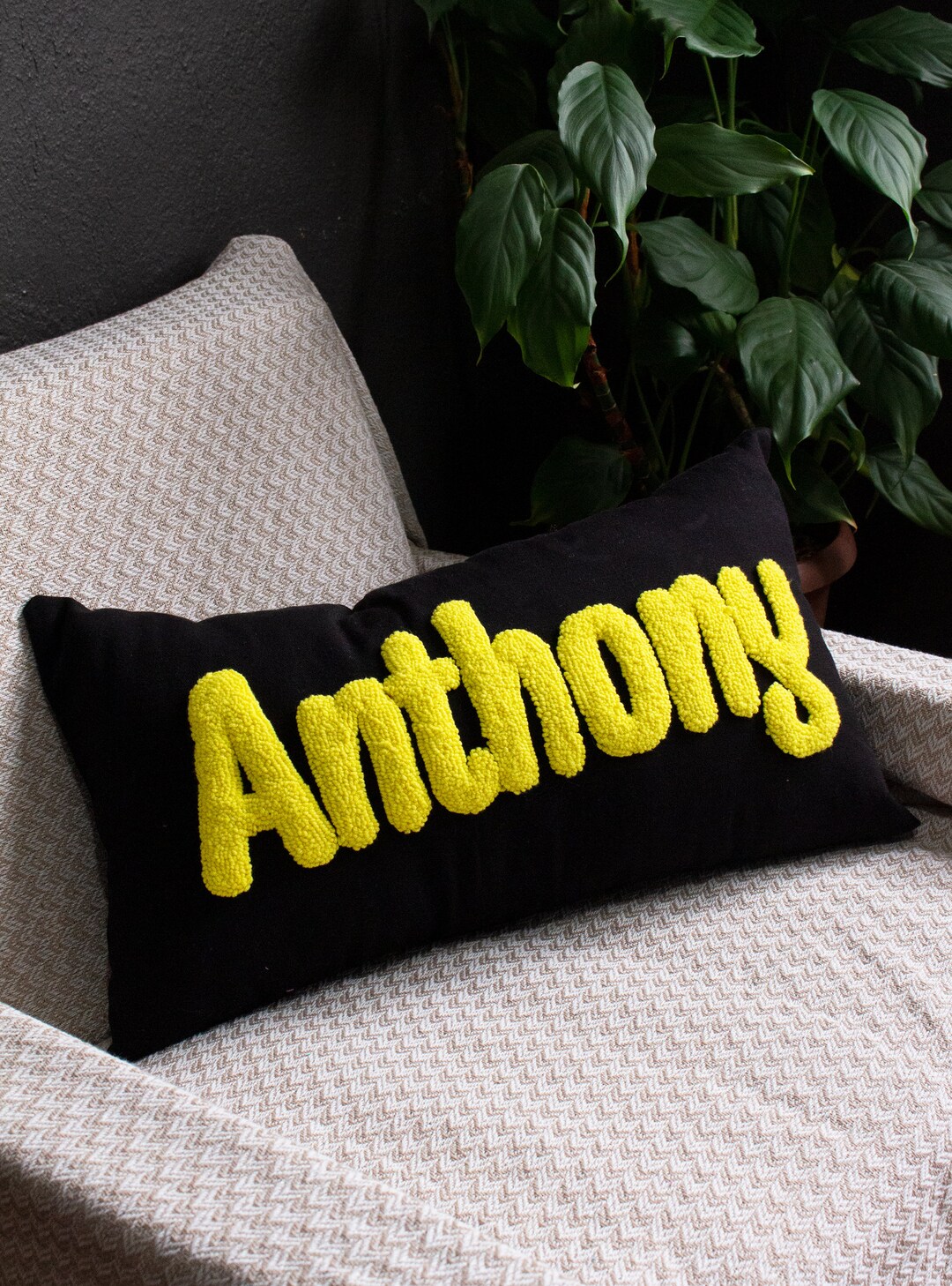 Personalize Name Embroidered Pillow, Custom Punch Needle Pillow Case ...