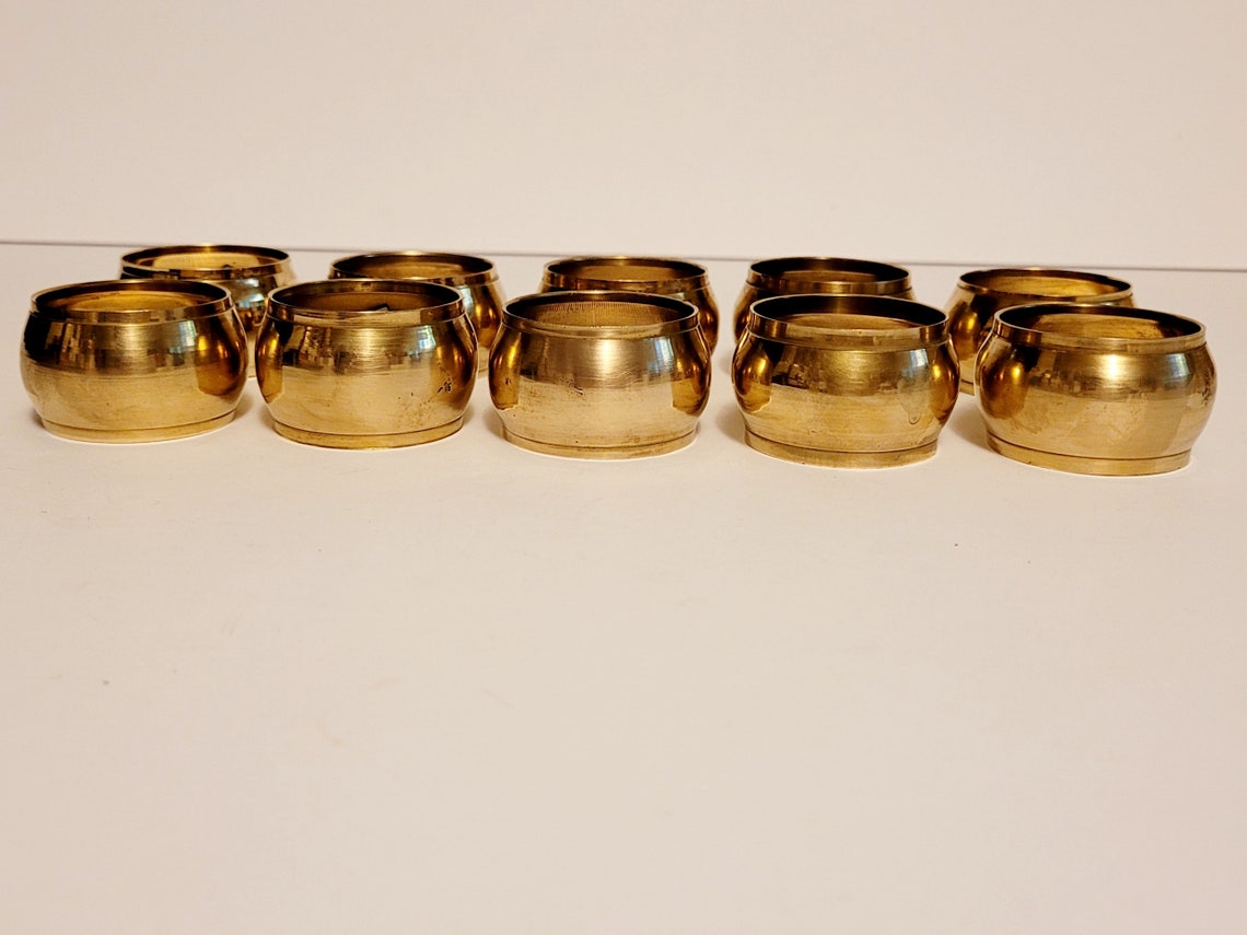 Brass Napkin Rings Round Barrel Shape Rimmed Edge Made in India Set of ...
