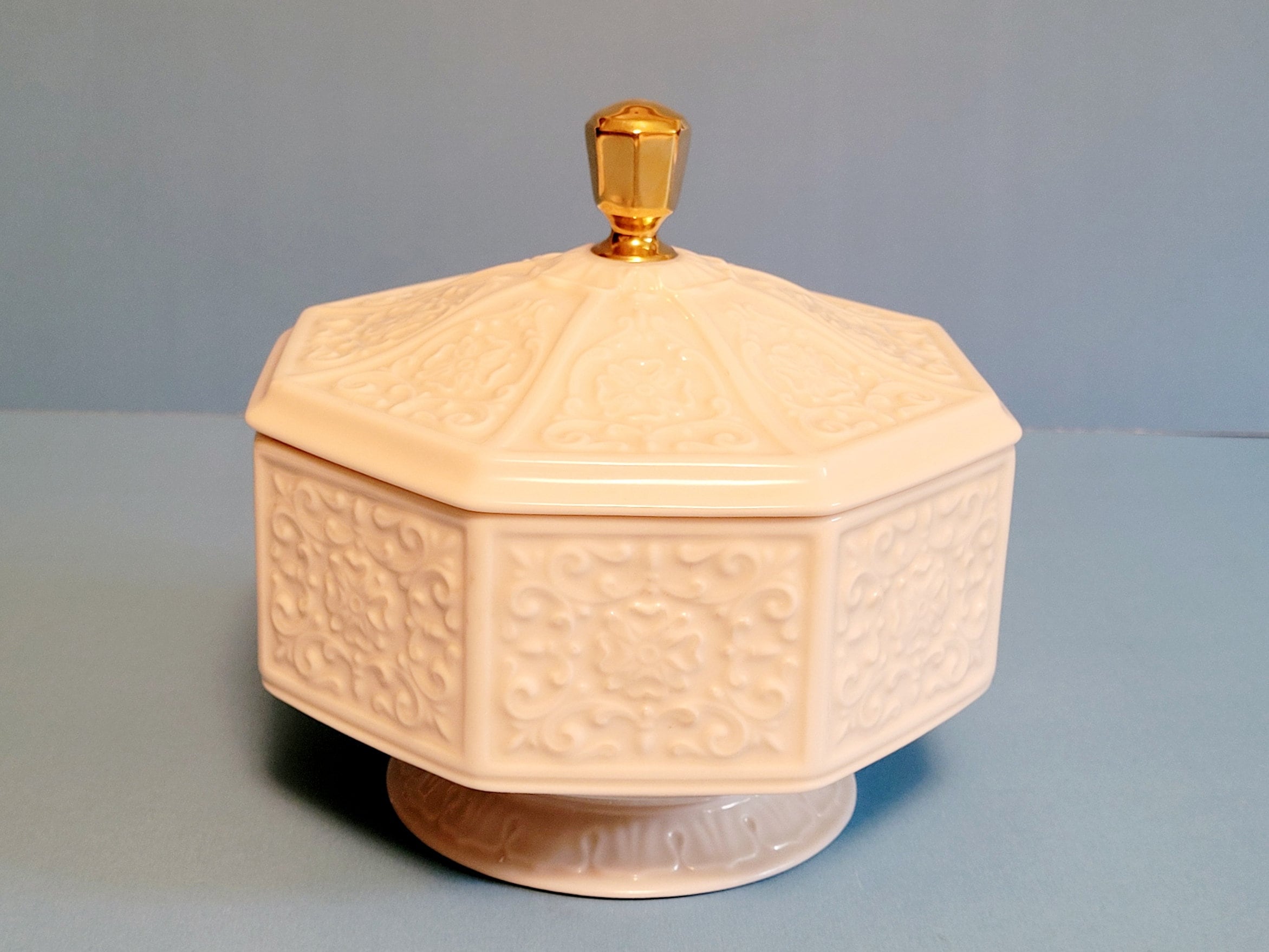 Lenox Octagon Candy Nut Dish With Lid Chatham Collection Ivory 24K Gold ...