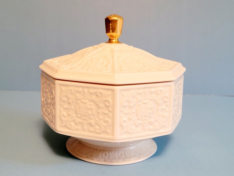 Lenox Octagon Candy Nut Dish With Lid Chatham Collection Ivory 24K Gold ...