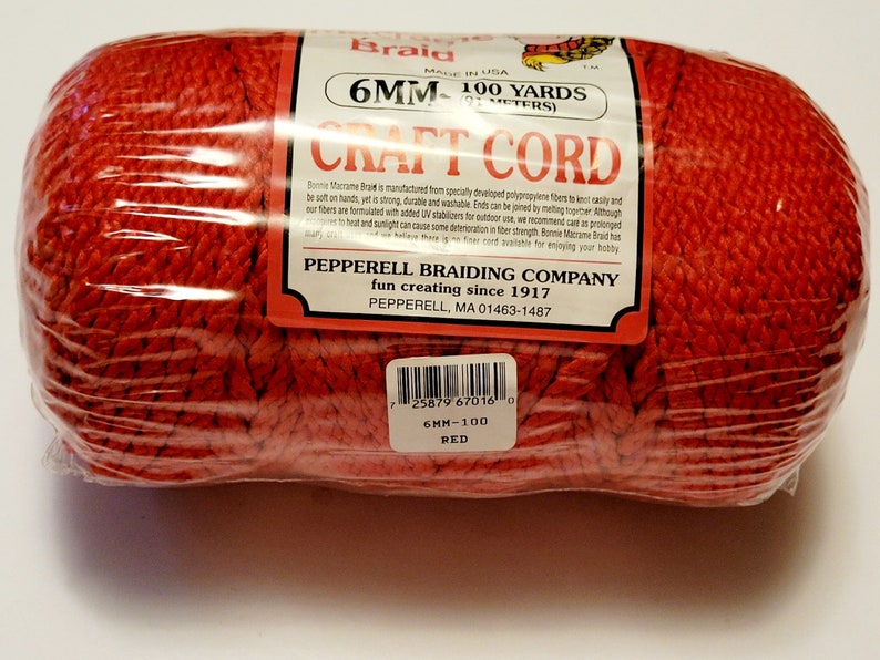 Bonnie Craft Cord Macrame Braided 6mm X 100 Yards red Pepperell Made in ...
