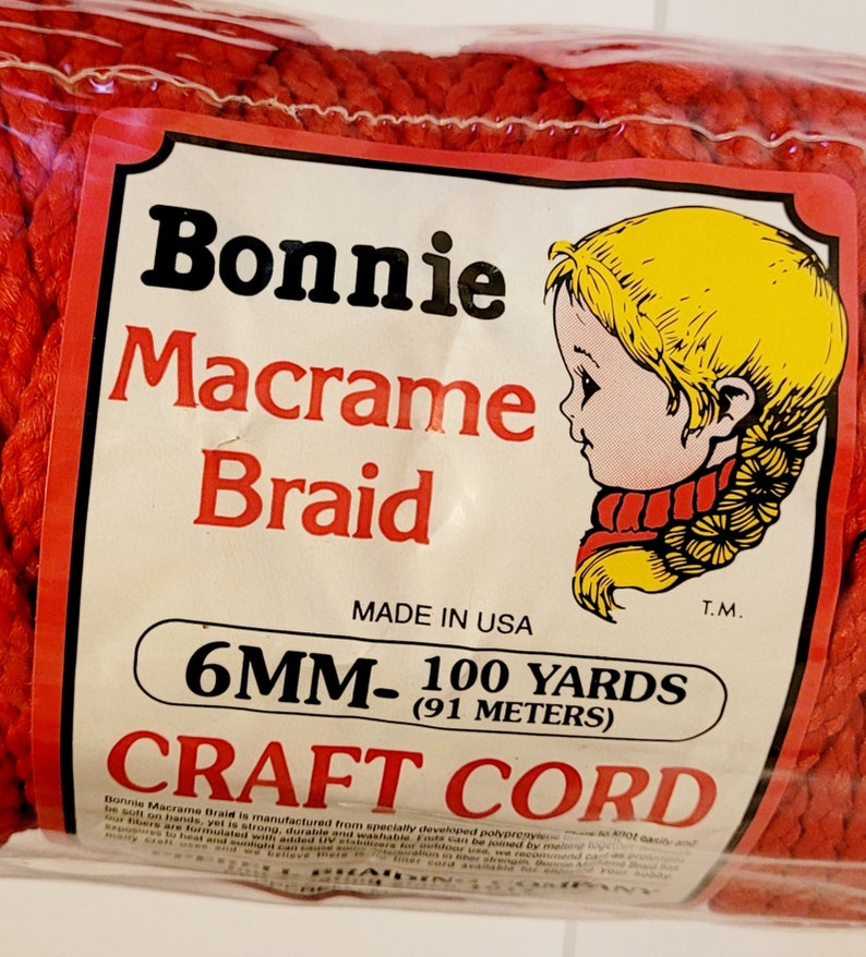 Bonnie Craft Cord Macrame Braided 6mm X 100 Yards red Pepperell Made in ...