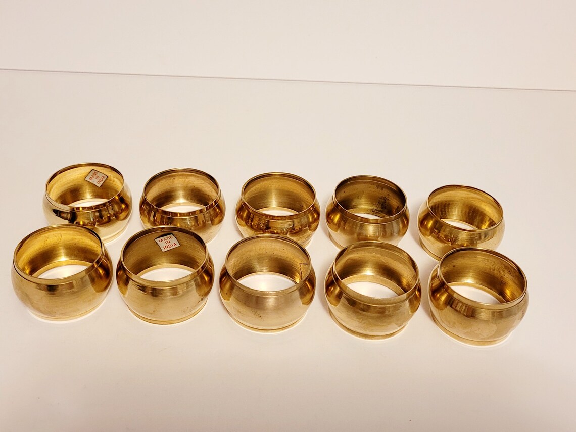 Brass Napkin Rings Round Barrel Shape Rimmed Edge Made in India Set of ...