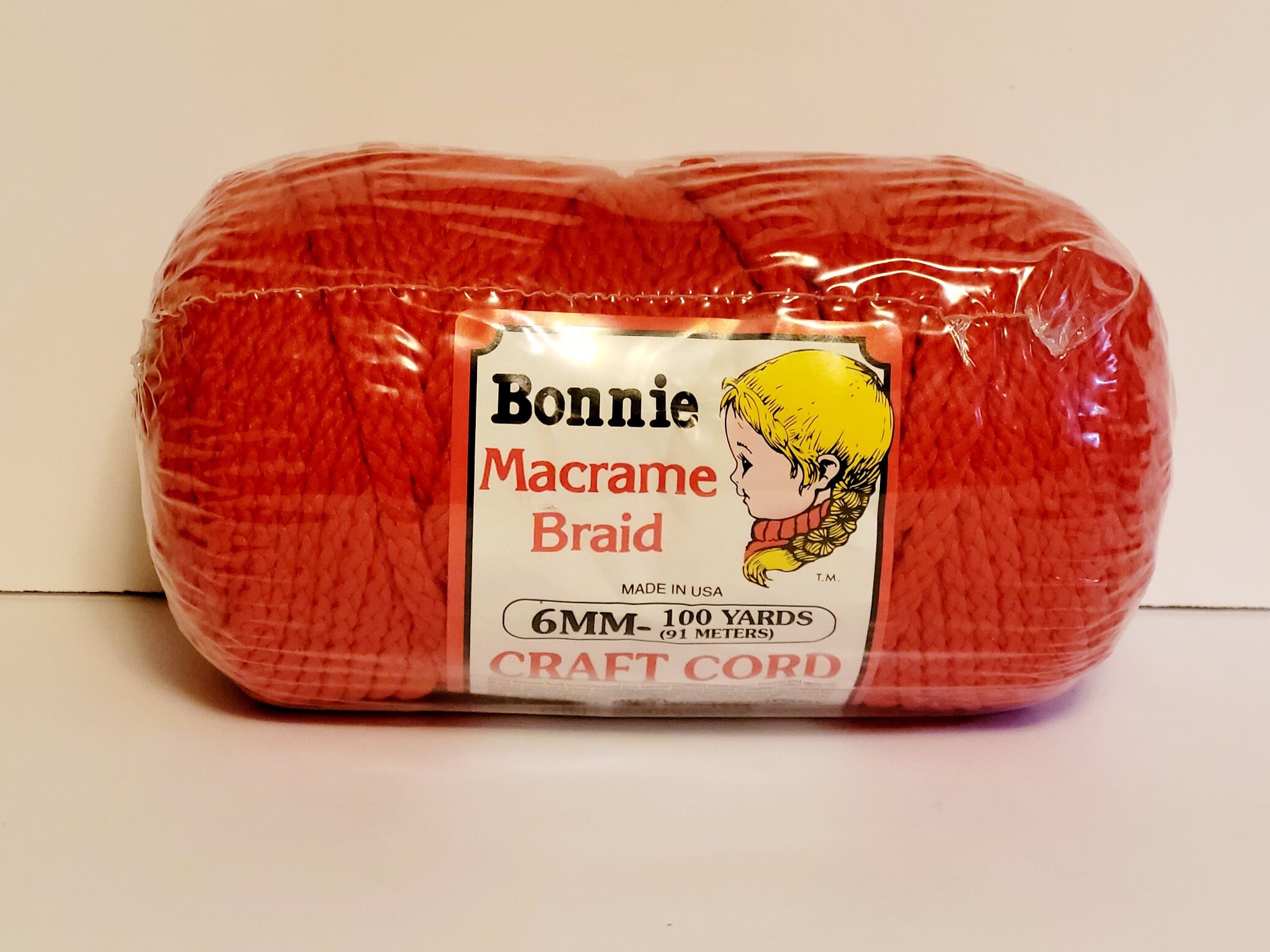 Bonnie Craft Cord Macrame Braided 6mm X 100 Yards red Pepperell Made in ...
