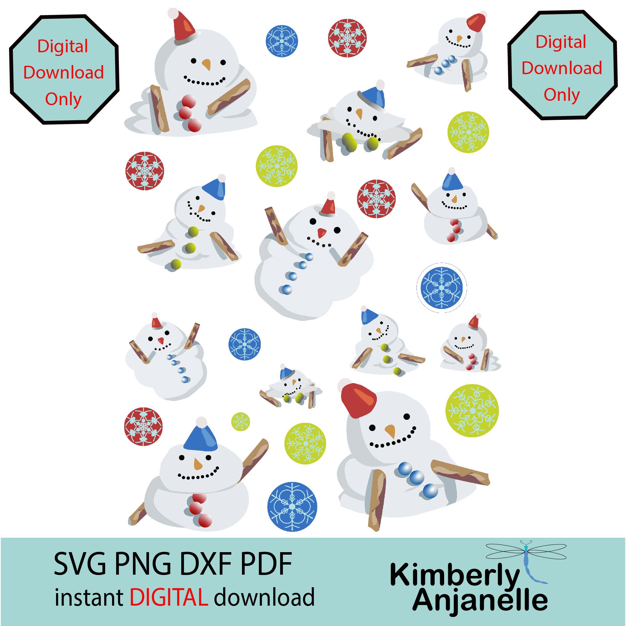 Melting Snowman Stickers, Printable Snowman Stickers PNG, SVG, DXF ...