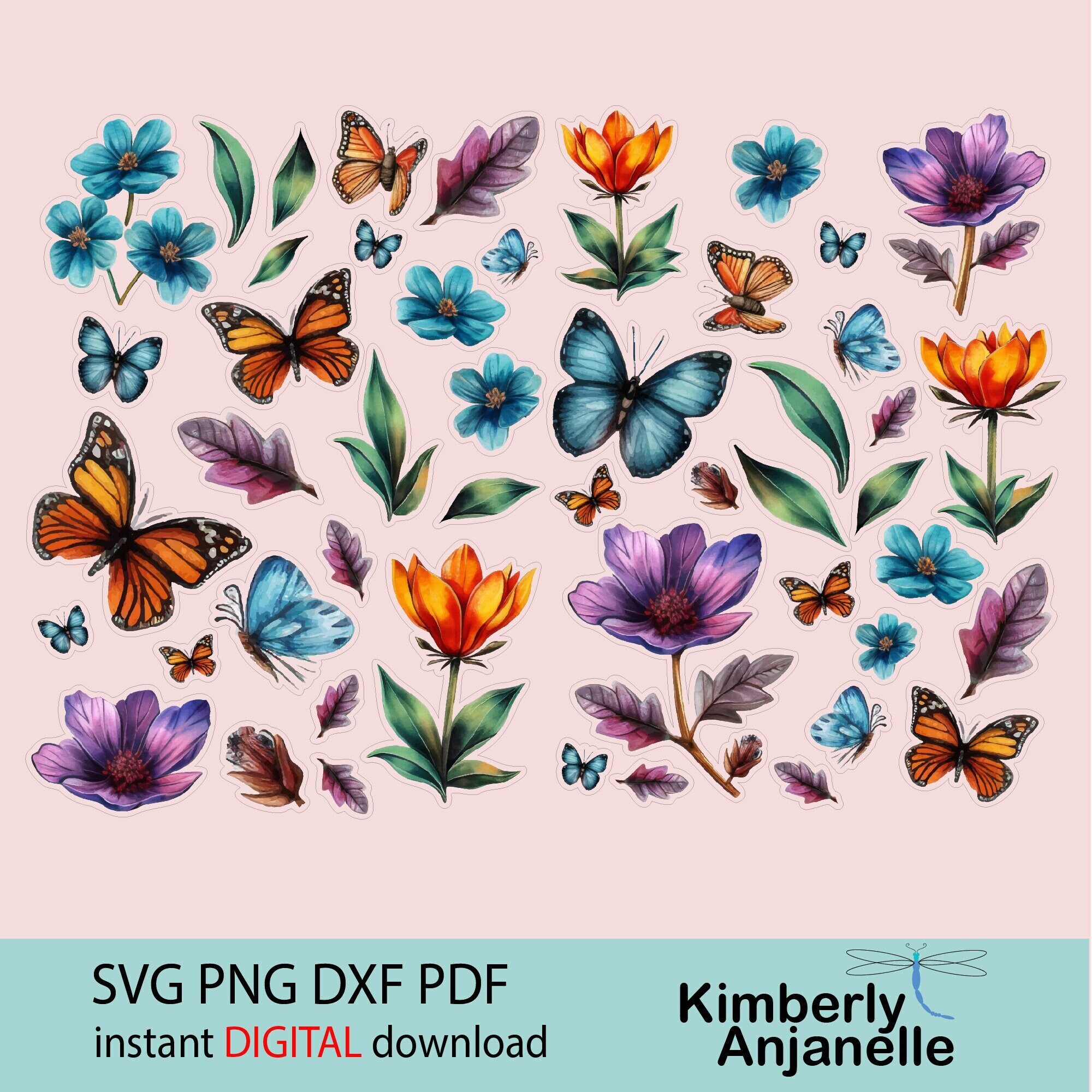 Butterfly Spring Summer Sticker Sheets, Flower Stickers, Printable ...