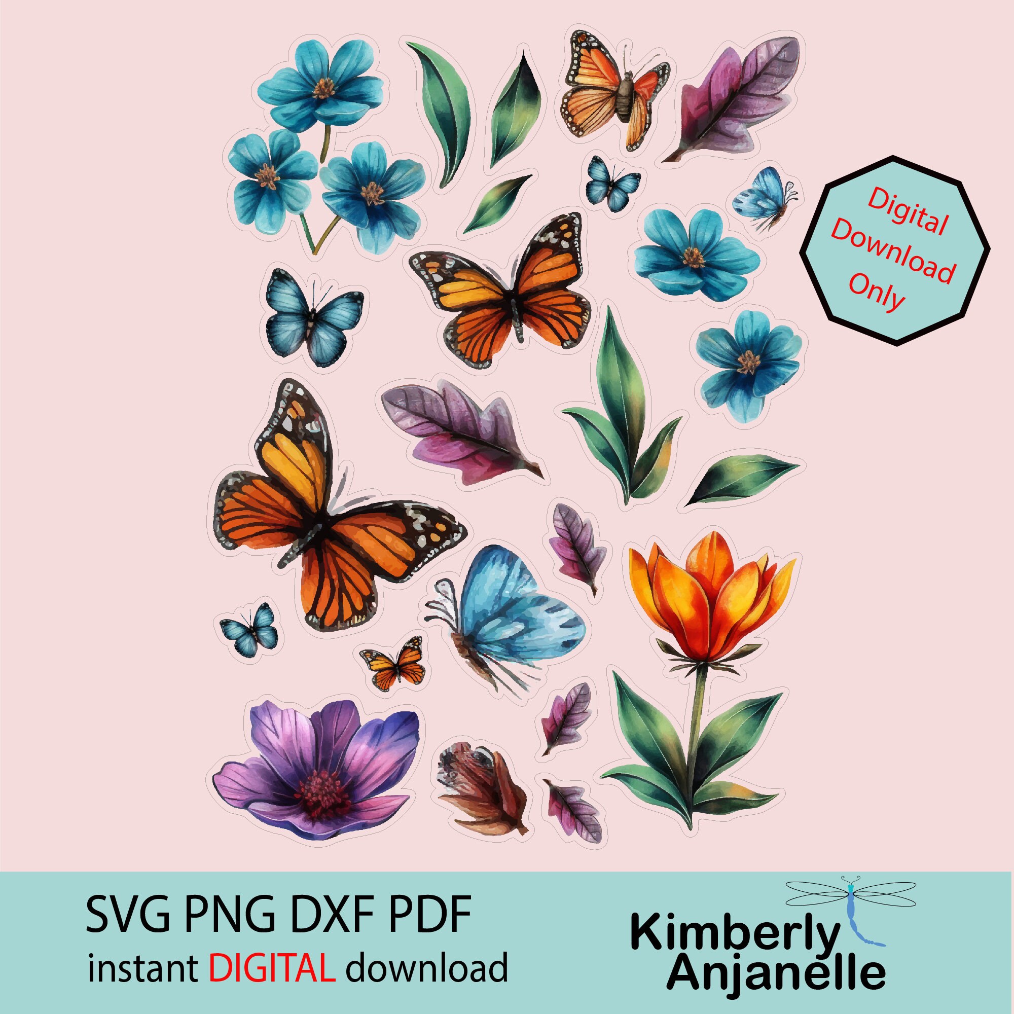 Butterfly Spring Summer Sticker Sheets, Flower Stickers, Printable ...