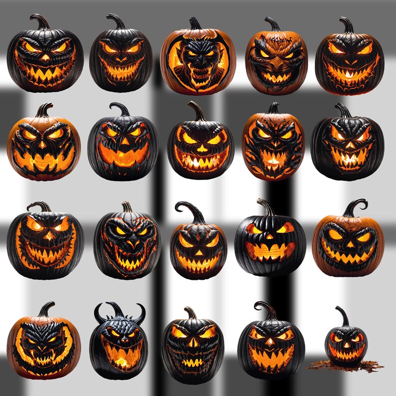 Halloween Jack-o-lantern Pumpkins Clipart Vol. 3 | PNG | Scary Art ...