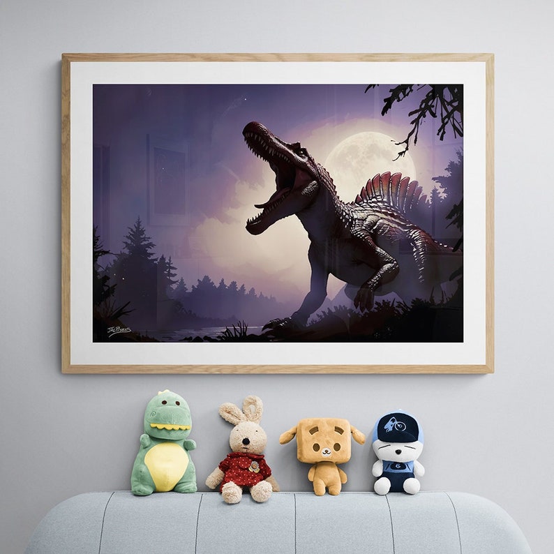 Spinosaurus Dinosaur Wall Art Prints Quality Illustration Poster Kid's ...