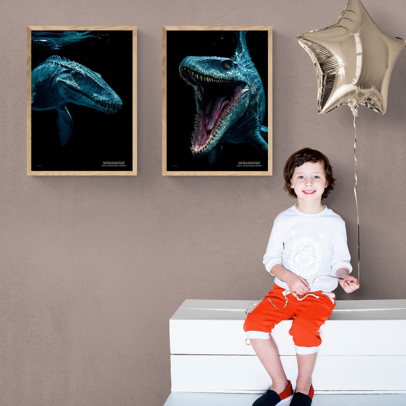 Mosasaurus Dinosaur Wall Art Prints Hollywood Quality Poster Kid's Room ...
