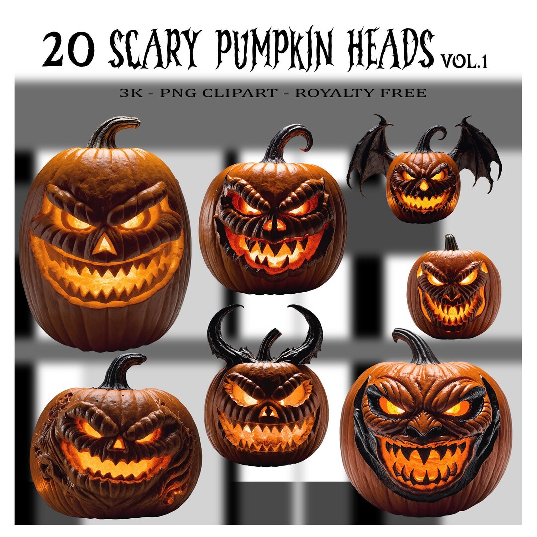 Halloween Jack-o-lantern Clipart | 20 Scary Pumpkin Pngs (digital ...