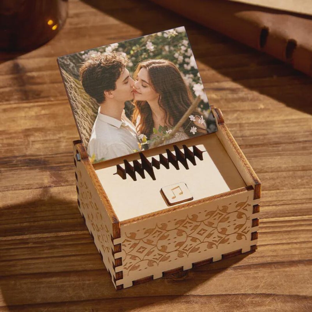 Custom Wooden Photo Music Box: Personalized Song, Voice Recording ...