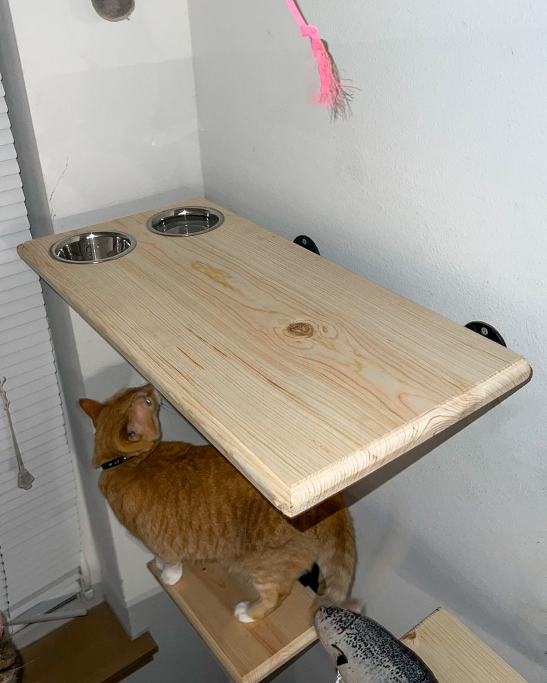 Wall-mounted Feeding Platform With Two 8oz Stainless Food Bowls - Etsy