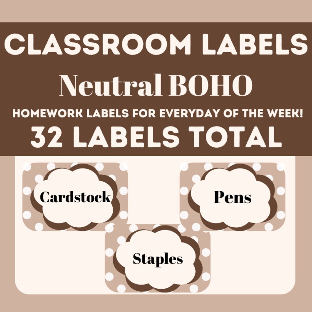 Neutral BOHO Classroom Labels - 32 Total! - Etsy