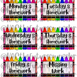 Crayon Themed Classroom Labels - 32 Labels - Homework Labels - Etsy