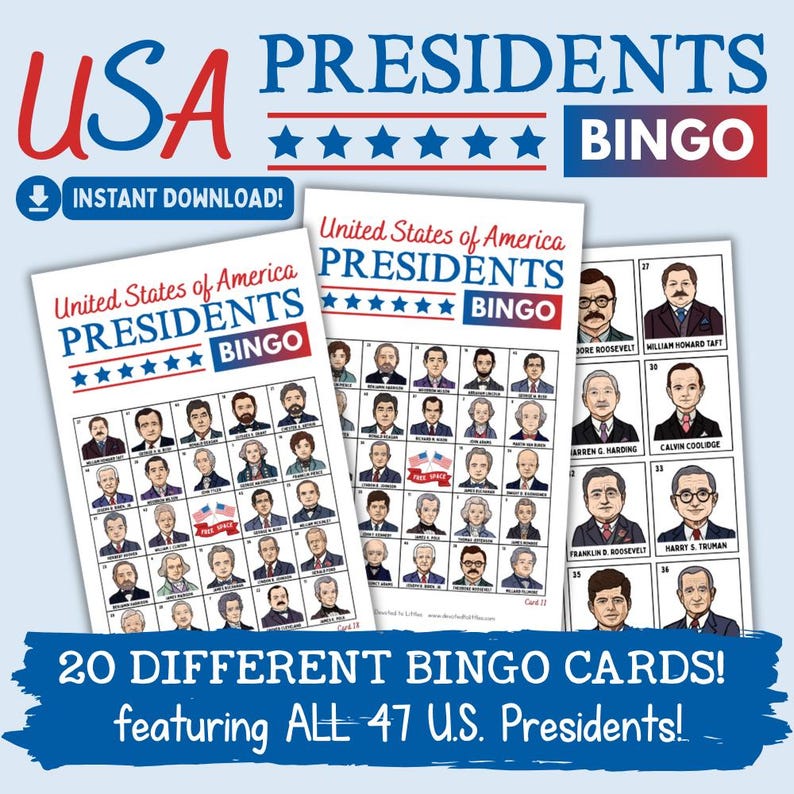 U.S. Presidents Bingo Game | Fun & Educational Game About Presidents ...
