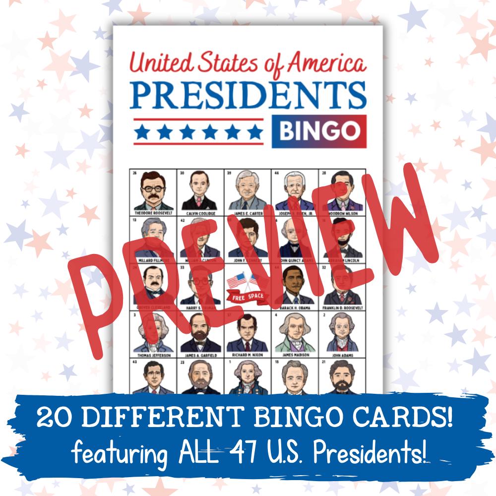 U.S. Presidents Bingo Game | Fun & Educational Game About Presidents ...