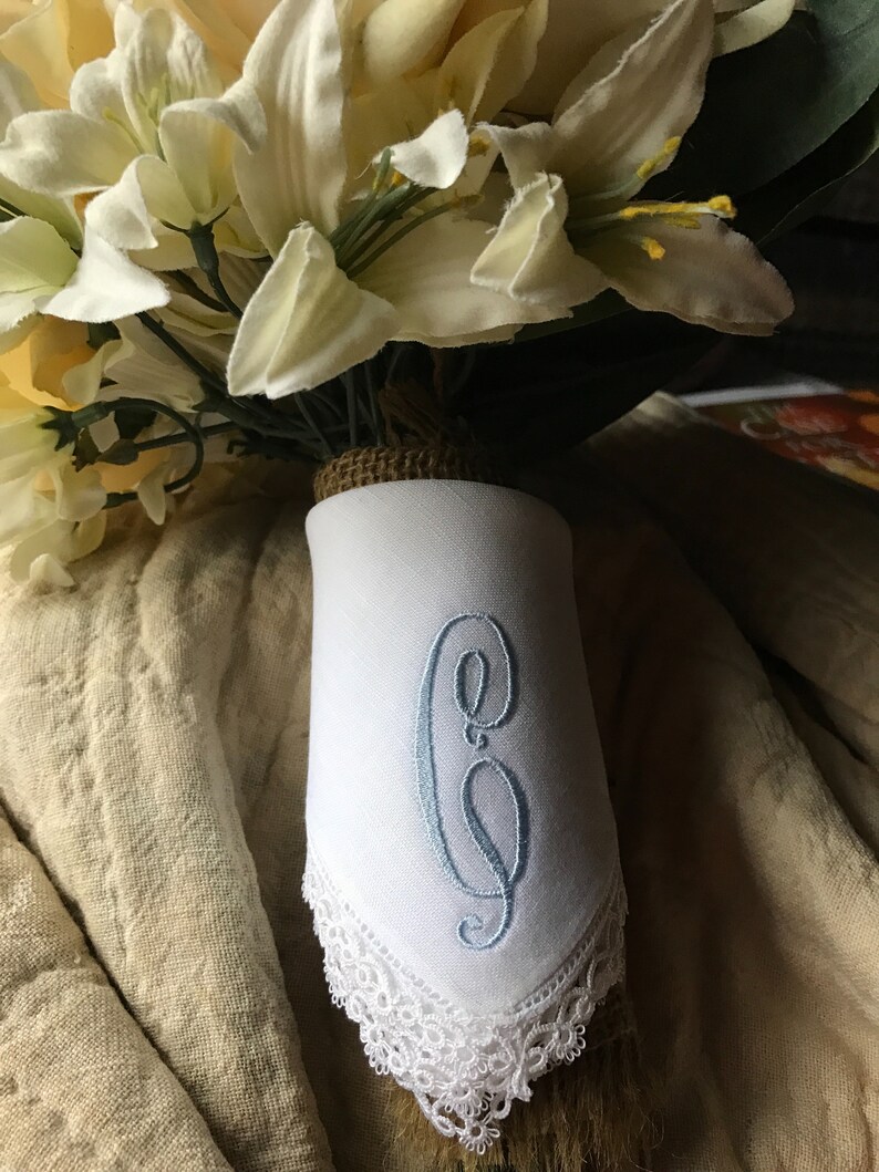 Wedding Bouquet Wrap, Monogrammed Handkerchief, Bride, Bridal Bouquet ...