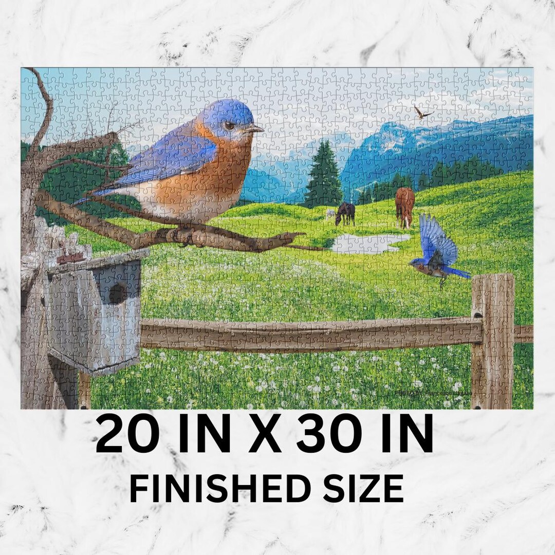 Bluebird With Horses 1000 Piece Puzzle, Bluebird Lover Puzzle, 20x30 ...