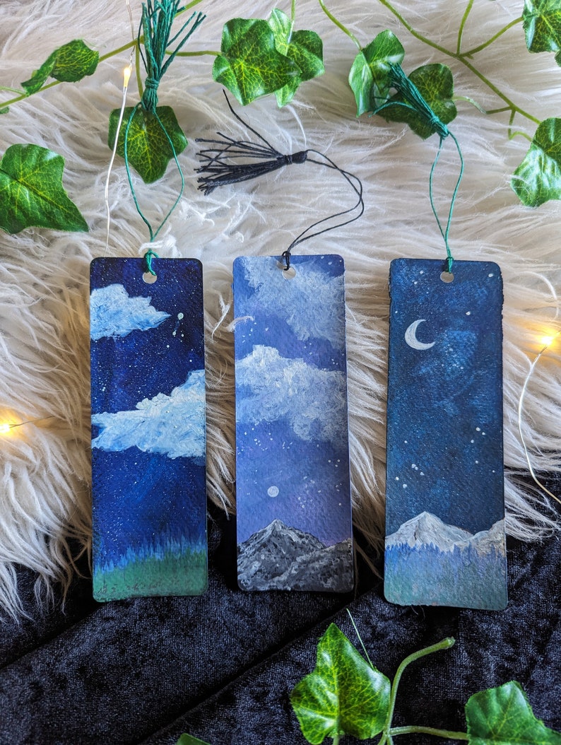 Hand Painted Bookmarks Night Sky Original Gouache Paintings - Etsy