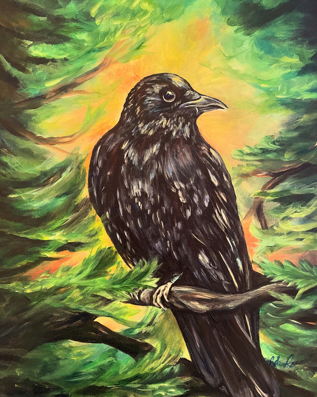Crow in Autumn Light, Quality 11”x14” Print of My Acrylic Painting of a ...