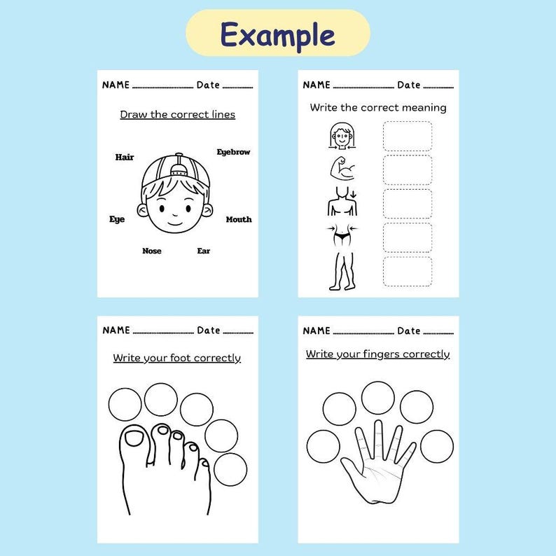 My Body Parts – Fun Learning Worksheets - Etsy