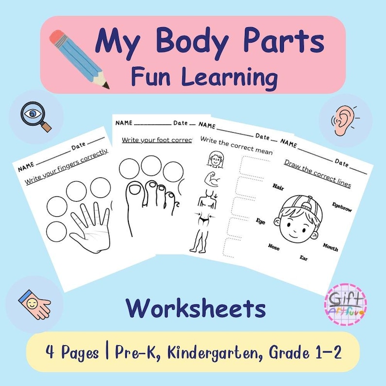 My Body Parts – Fun Learning Worksheets - Etsy