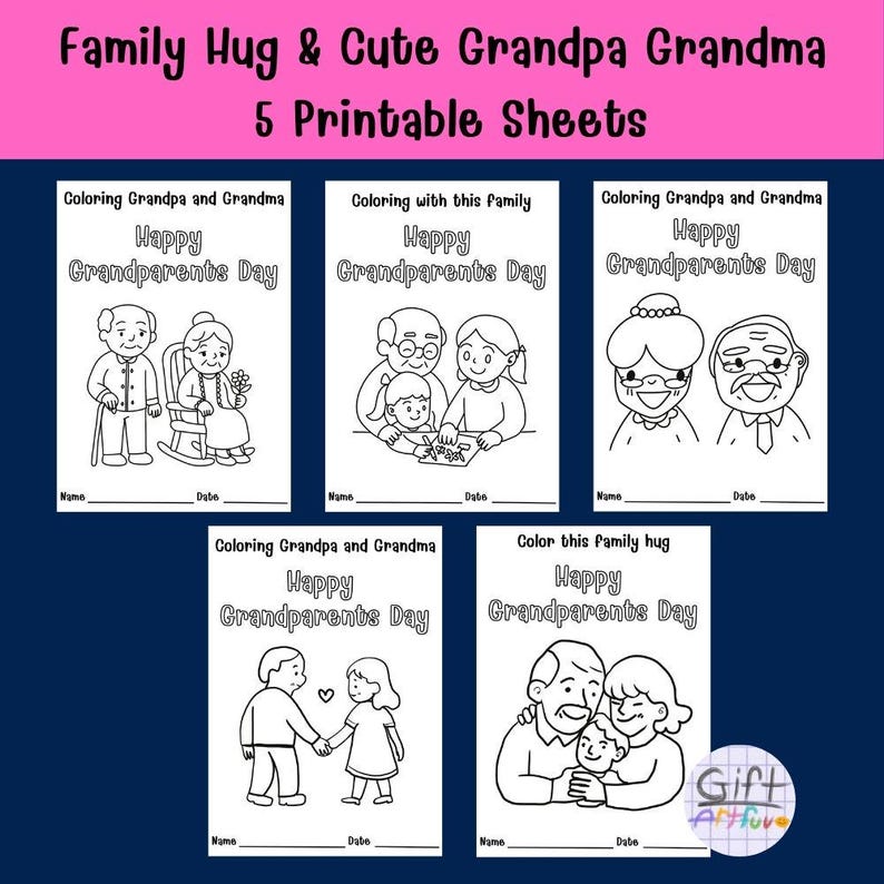 Grandparents Day Coloring Pages: Family Hug Illustrations (5 Printable ...