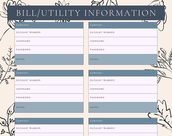 Utility Information Tracker Printable - Etsy