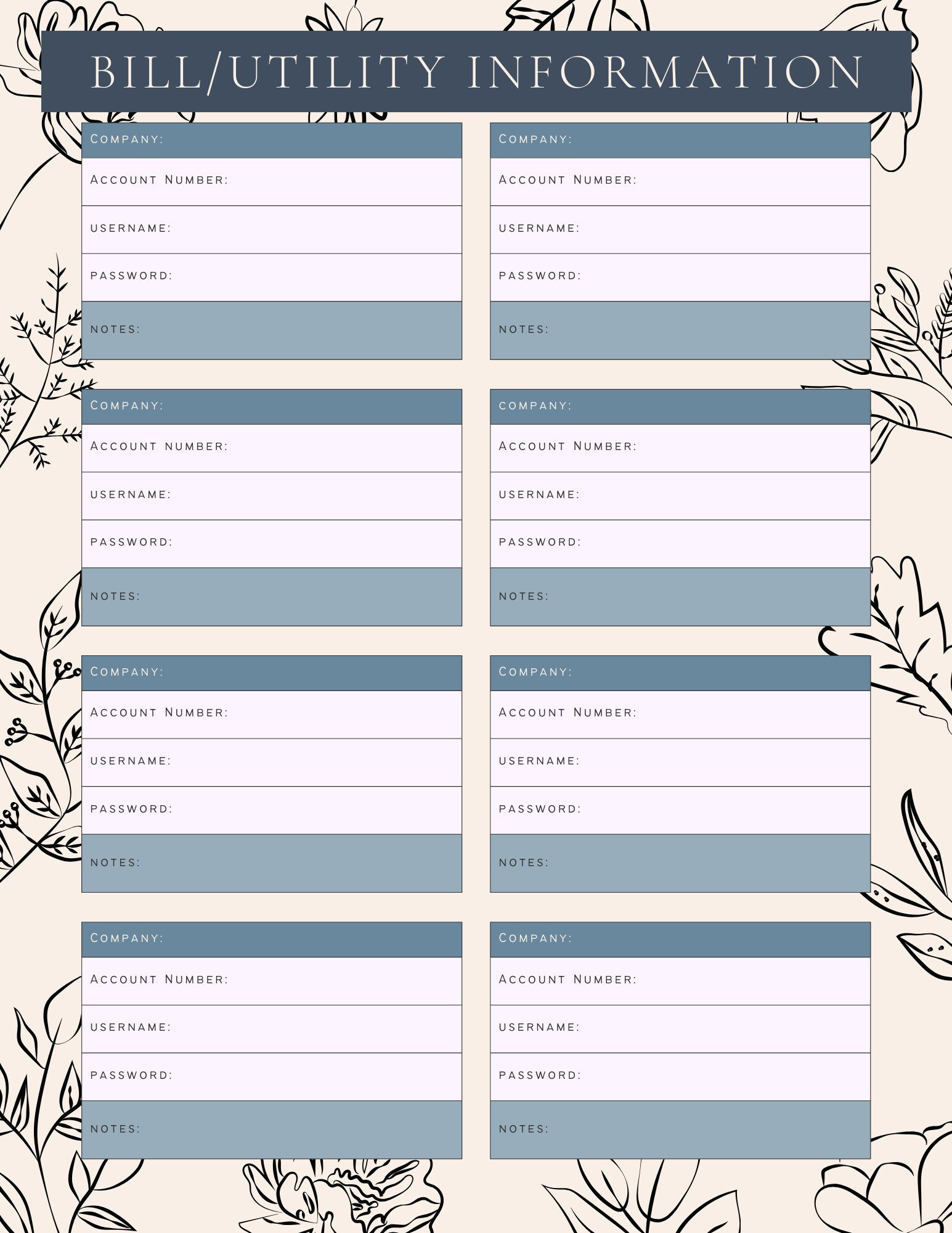 Utility Information Tracker - Etsy