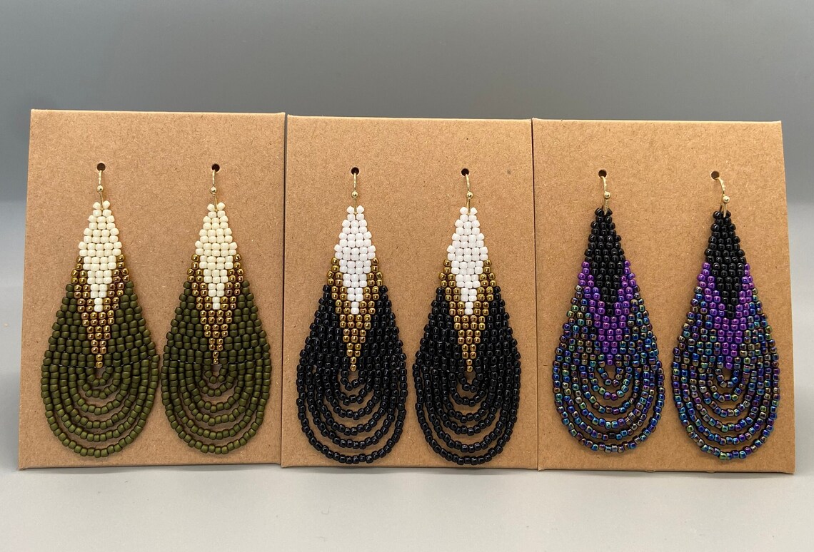 Boho Beaded Dangle Earrings, Unique Statement Seed Bead Jewelry, Hand Woven Beads, Beaded ...