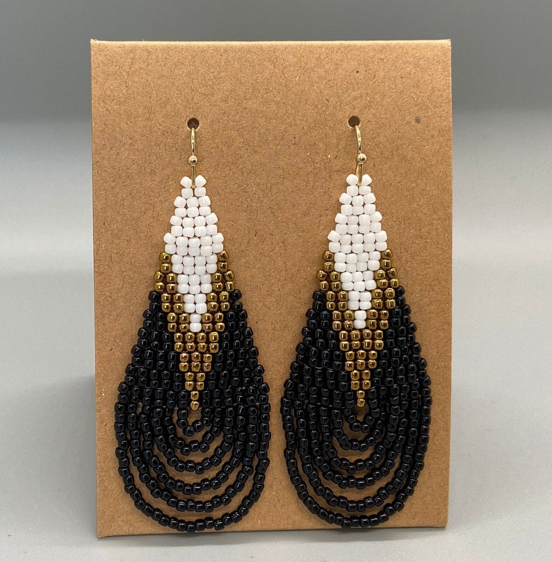 Boho Beaded Dangle Earrings, Unique Statement Seed Bead Jewelry, Hand Woven Beads, Beaded ...