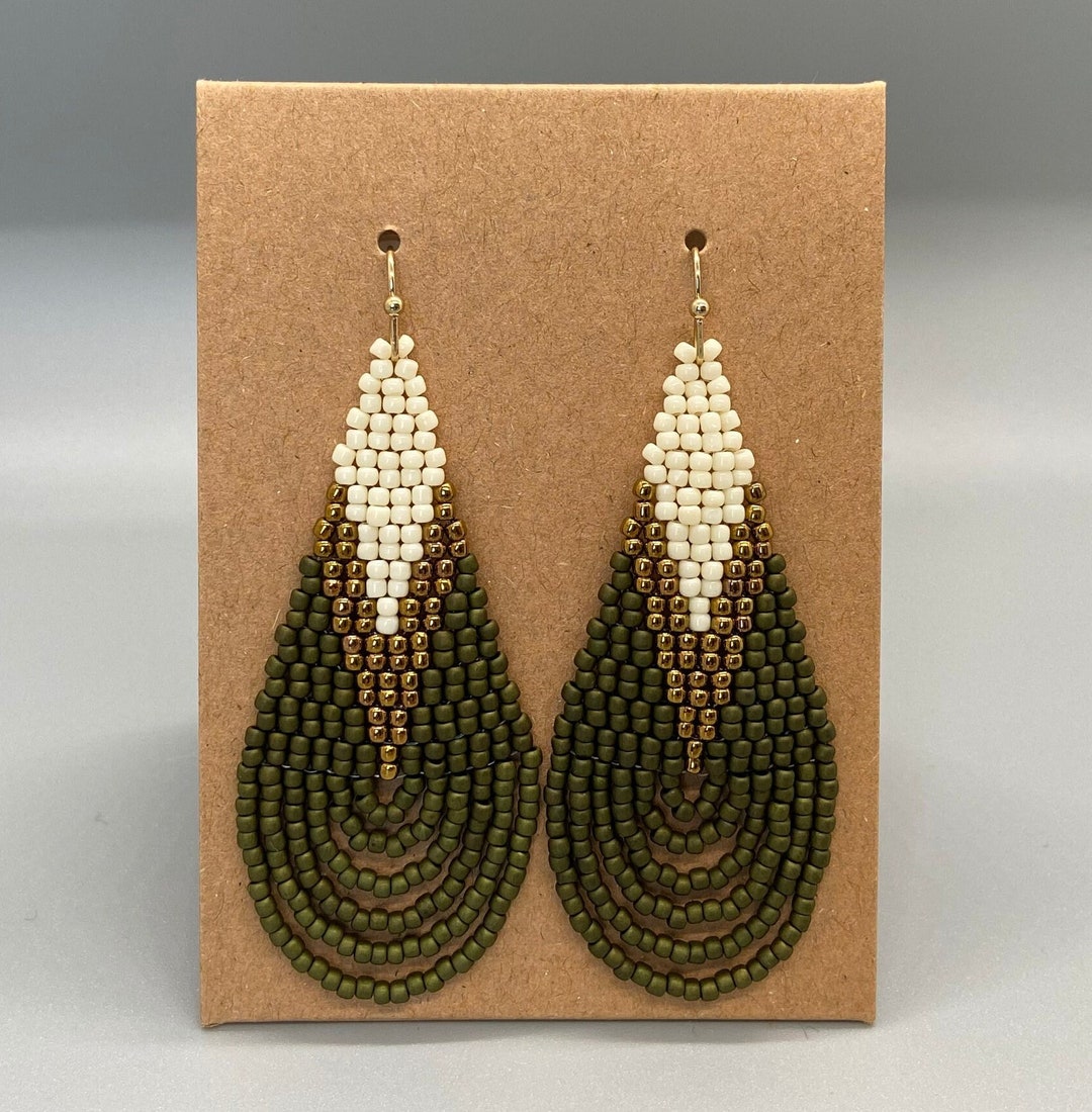 Boho Beaded Dangle Earrings, Unique Statement Seed Bead Jewelry, Hand Woven Bead Earrings ...