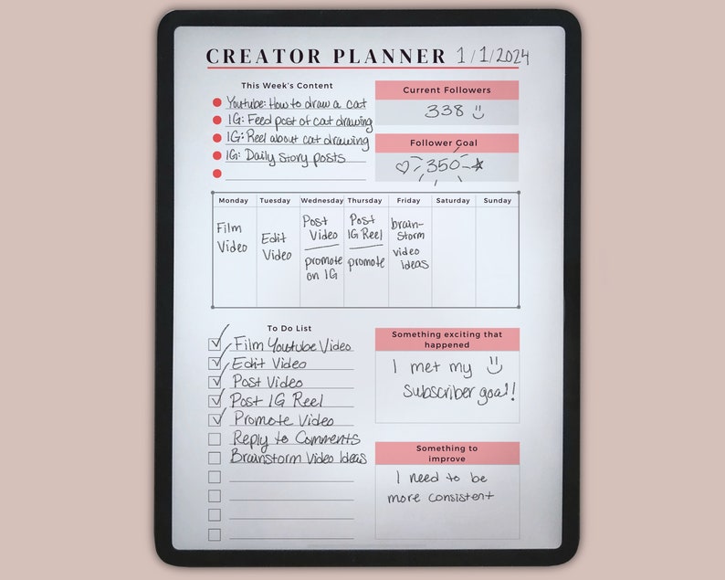 Digital Content Creator Planner, Track Followers, Subscribers, Note ...