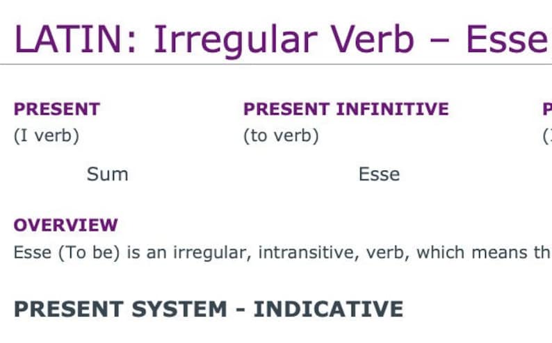 Latin Grammar Charts - Etsy