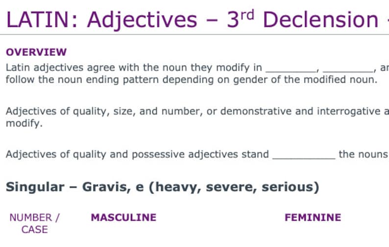 Latin Grammar Charts - Etsy